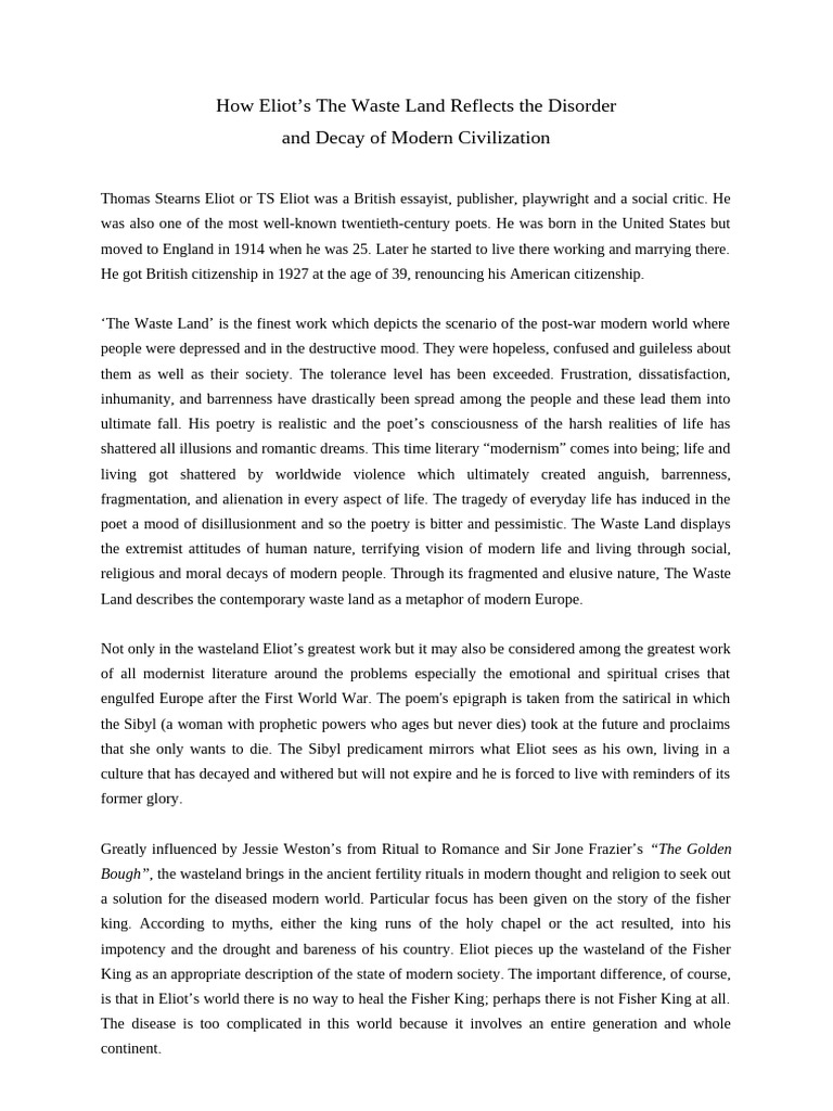 Eliot's Waste Land: Modern Despair | PDF | T. S. Eliot