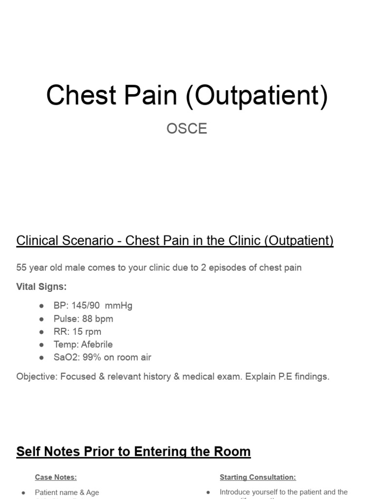 Chest Pain (Outpatient) | PDF | Pulse | Aorta