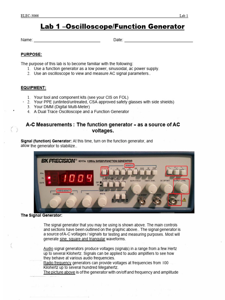 Lab 1 Oscilloscope And Function Generator 1 Pdf Amplitude 5611