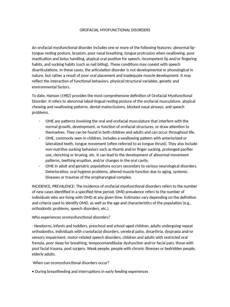 Orofacial Myofunctional Disorders | PDF