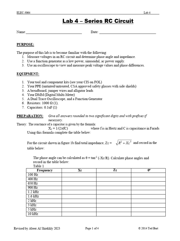 Series RC Circuit Lab Analysis | PDF | Electrical Impedance | Capacitor