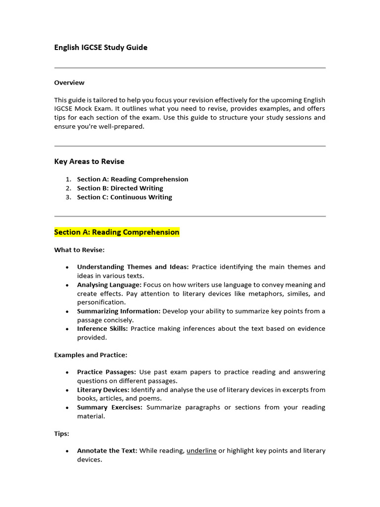 English IGCSE Study Guide | PDF | Reading Comprehension | Essays