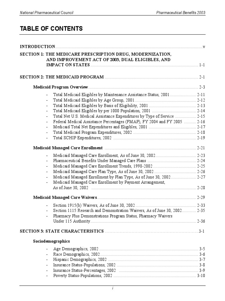 Pharmaceutical Benefits Under State Medical Assistance Programs, 2003 ...