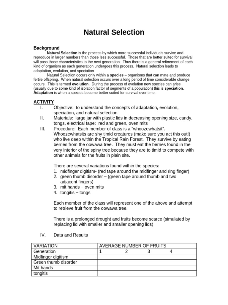 Natural Selection lab | PDF | Natural Selection | Evolution