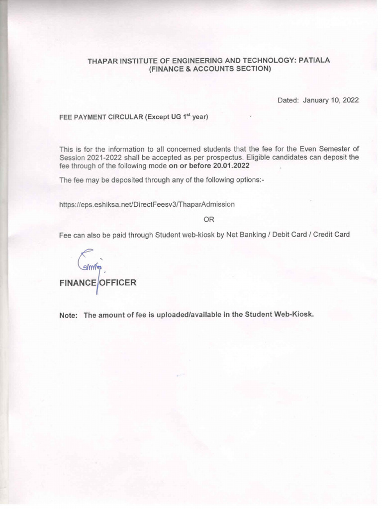 Fee Circular2022 | PDF