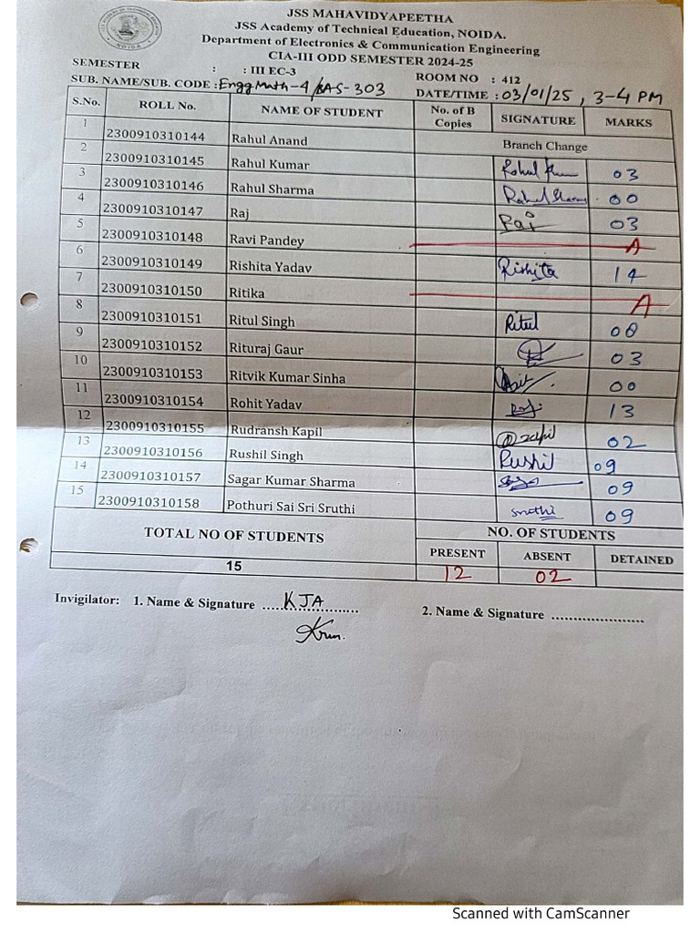 EC-3 Maths-IV CIA-III Marks | PDF