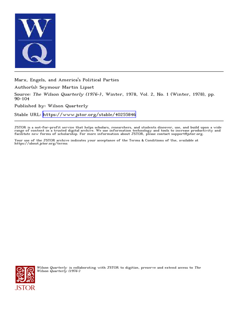 Lipset MarxEngelsAmericas 1978 | PDF | Socialism | Political Parties