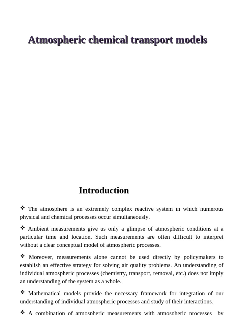 Atmospheric Chemical Transport Models | PDF | Diffusion | Air Pollution