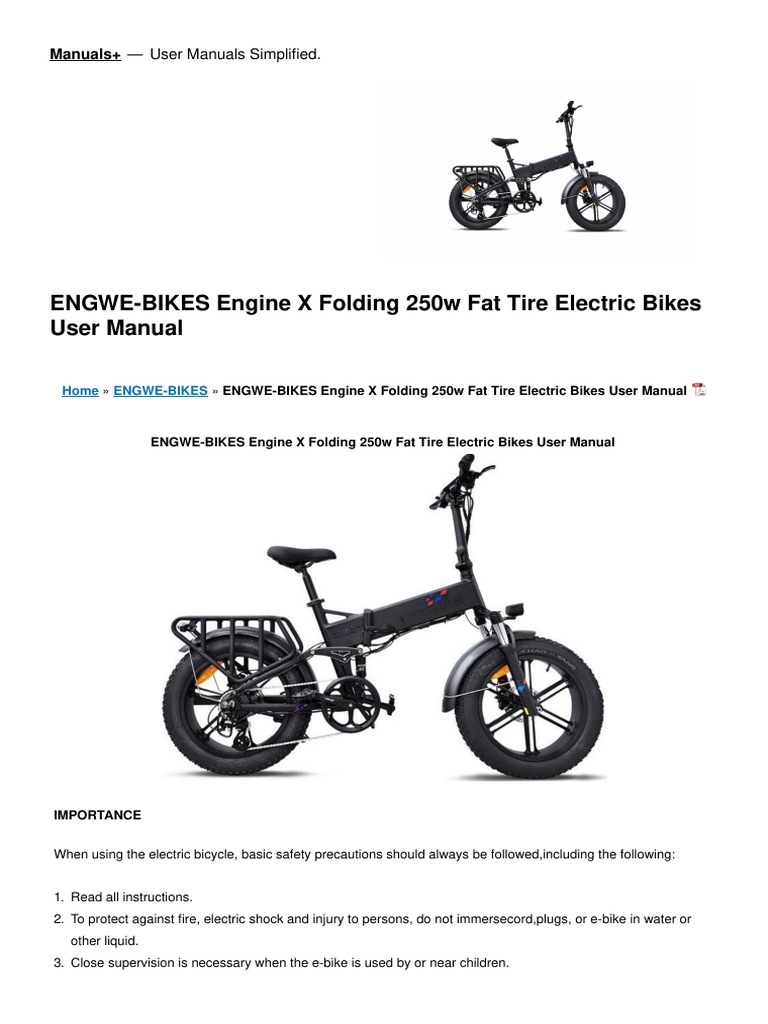 Engine X Folding 250w Fat Tire Electric Bikes Manual | PDF | Battery ...