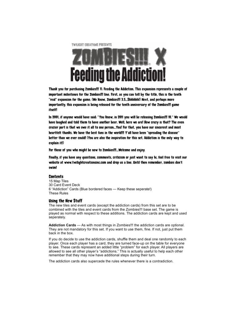 02 Zombies X Feeding The Addiction Rulebook | PDF