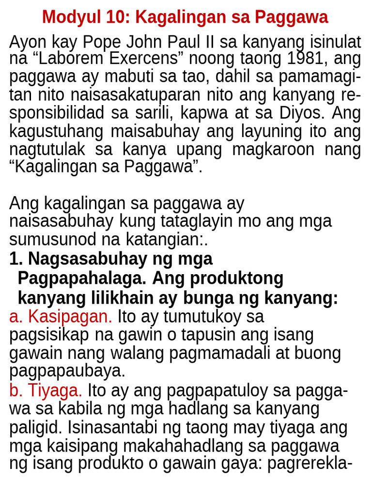 Q3 Lecture M10 Kagalingan Sa Paggawa | PDF