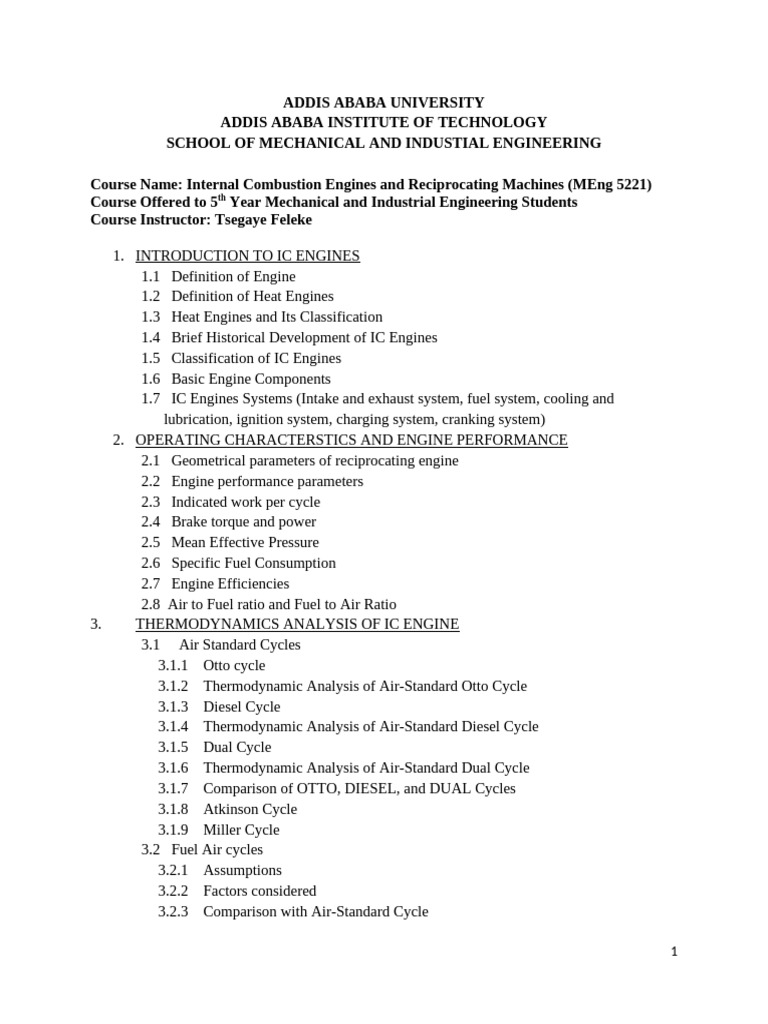 IC Engine Course Outline 2024 25 | PDF | Internal Combustion Engine ...