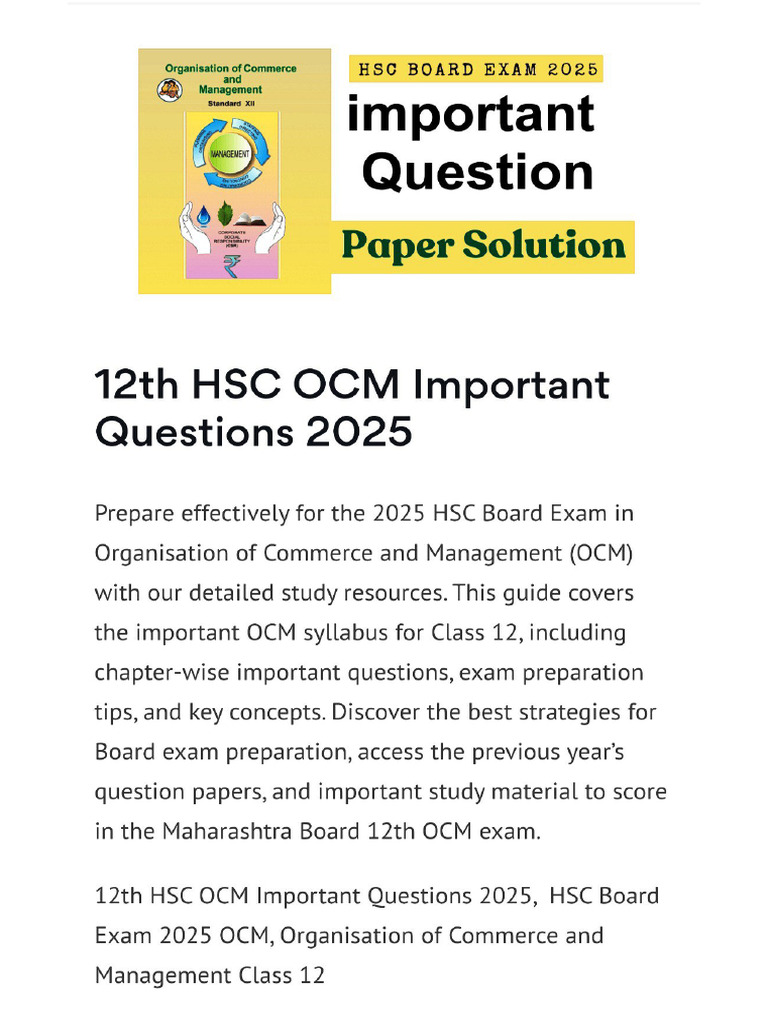 Maharashtra Board 2024 - 2025 OCM Important Questions | PDF