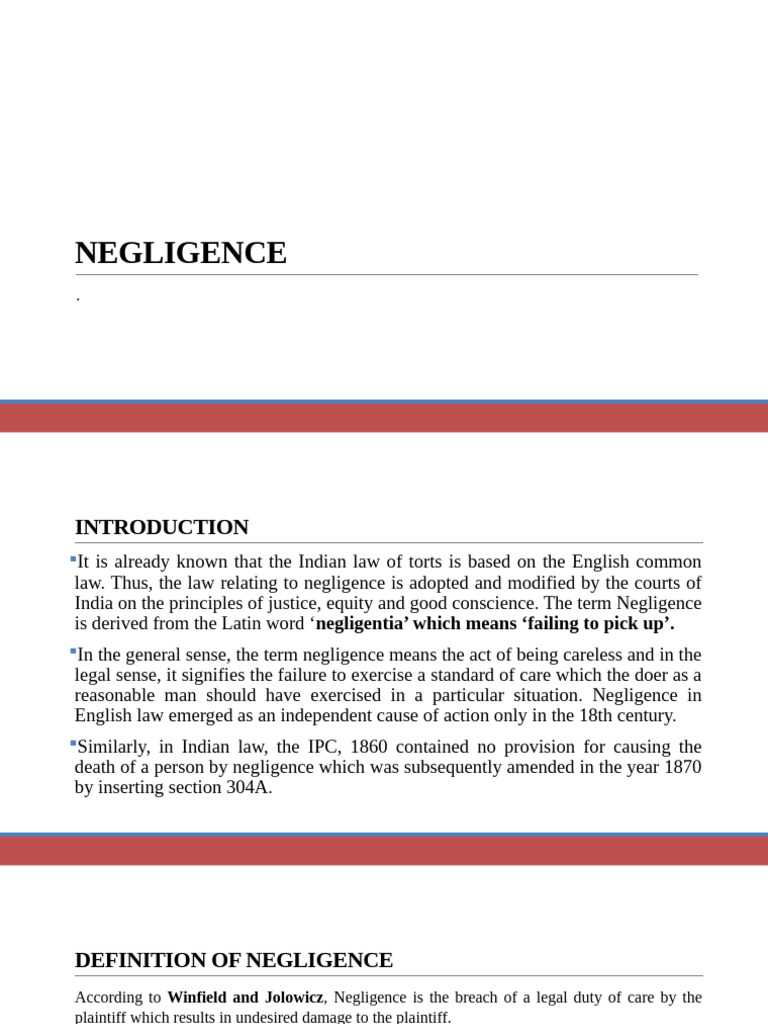 Understanding Negligence in Indian Law | PDF | Negligence | Civil Law ...