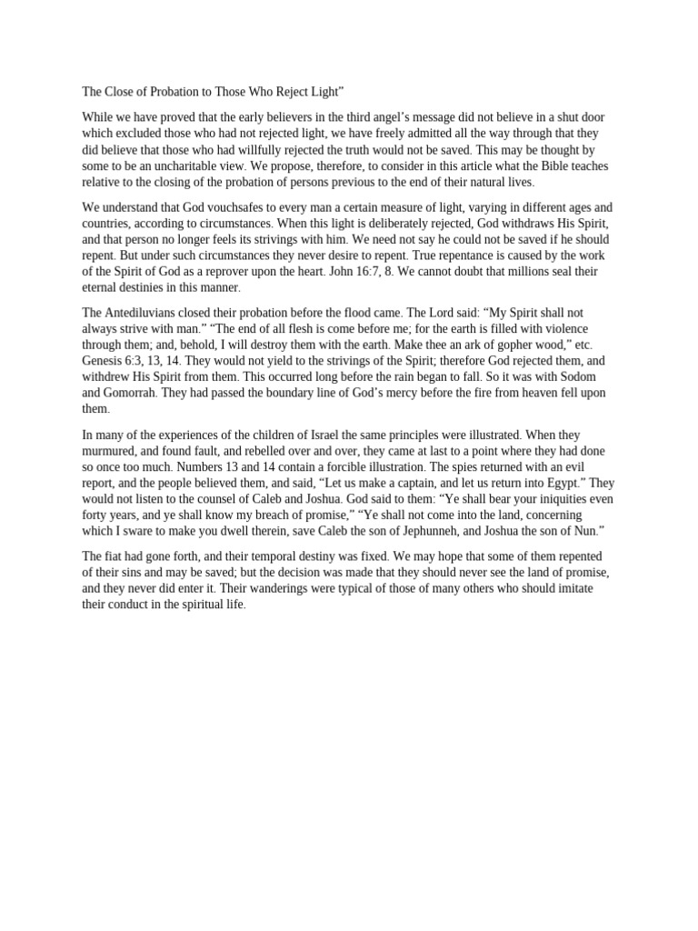 The Close of Probation To Those Who Reject Light | PDF | Sodom And ...