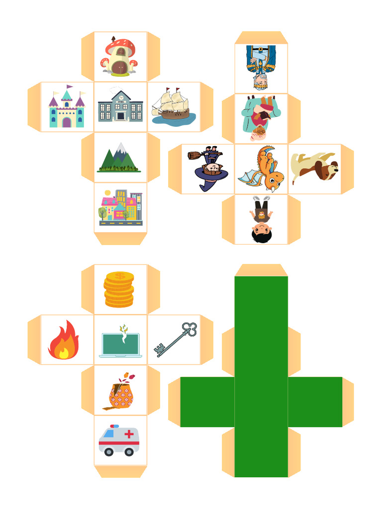 Blue, White Fun Illustrative Story Elements Dice Printable.pdf-1 | PDF