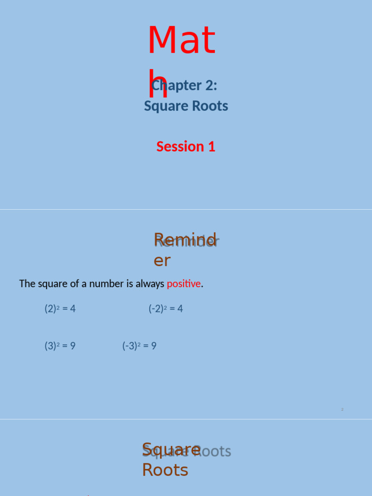 Session 1 Square Roots | PDF