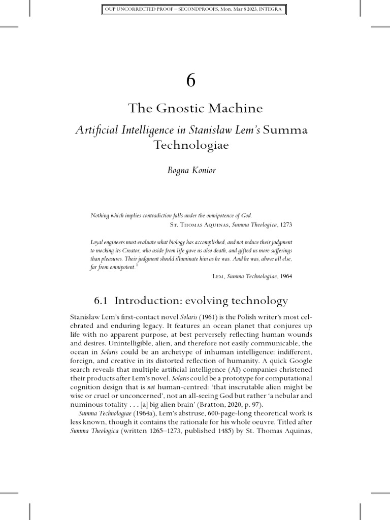 Konior, Bogna. The Gnostic Machine. Artificial Intelligence in Stanislaw Lem S Summa ...