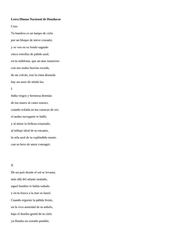 Letra y Significado del Himno Nacional de Honduras | PDF