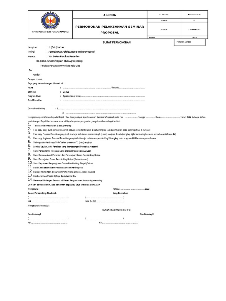 Formulir Pendaftaran Seminar Proposal | PDF