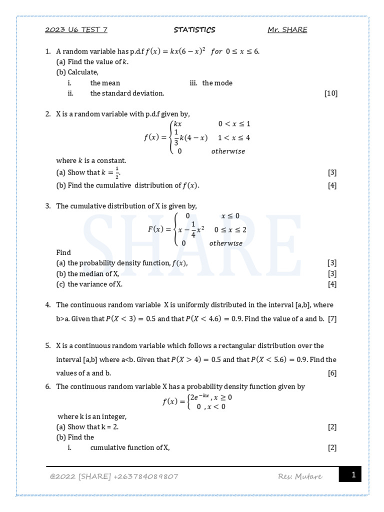 2023 U6 Statistics Test 7 Share | PDF | Statistical Inference ...