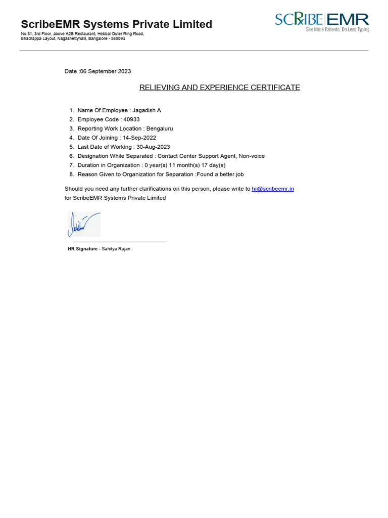 Scribe EMR Service Letter | PDF