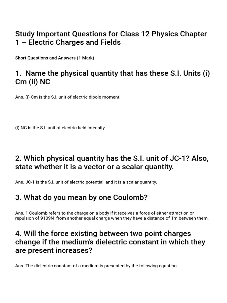 Physics chap 1 | PDF | Electric Field | Flux