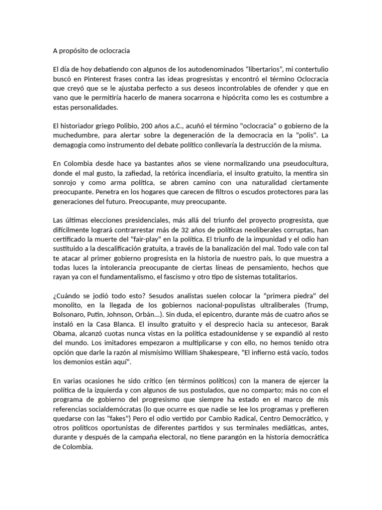Oclocracia: El auge del odio político | PDF | Ciencias Políticas