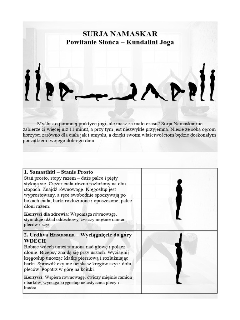 Powitanie Słońca Surja Namaskar Kundalini Joga | PDF