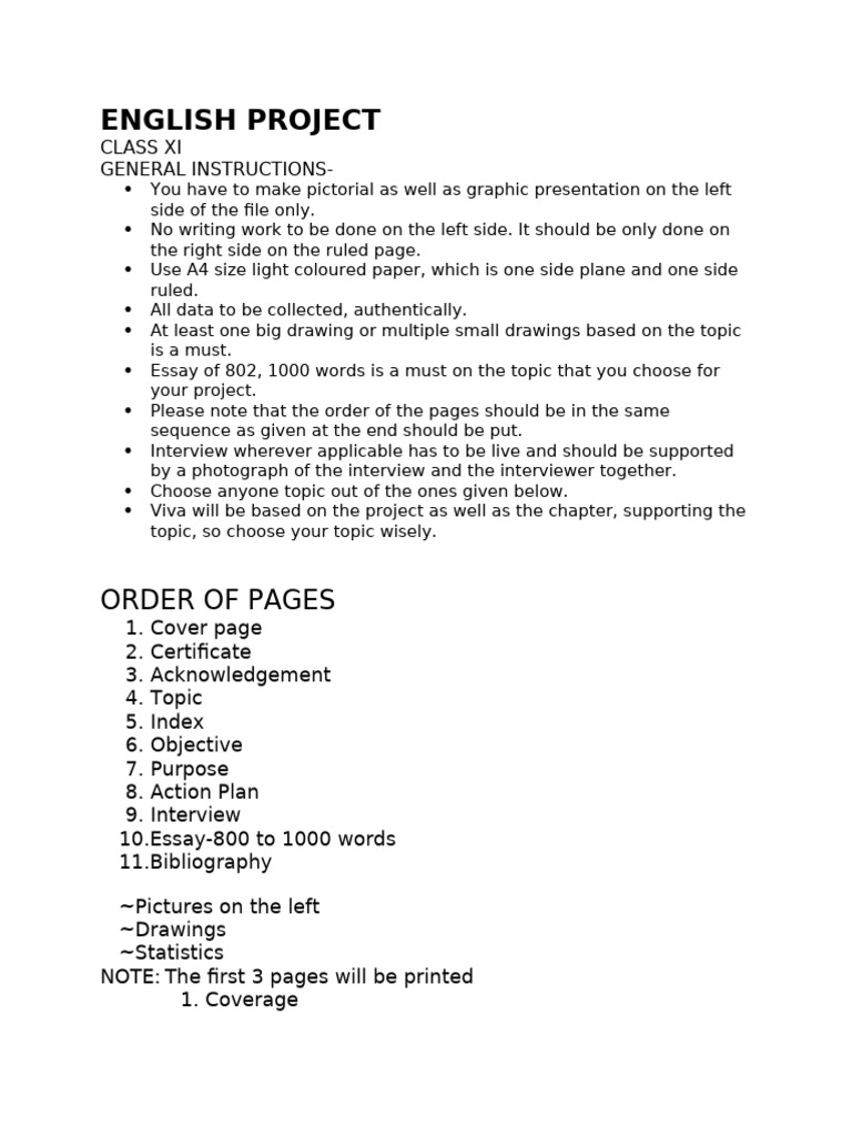 Class 11 English Project Guidelines Pdf