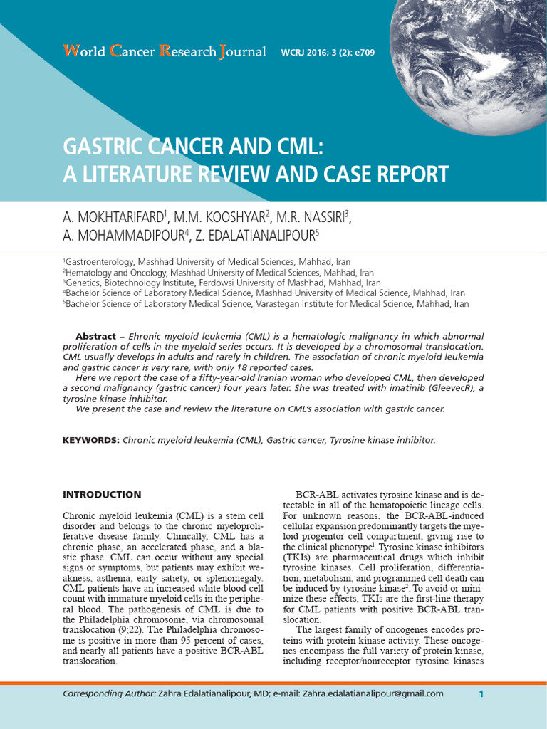 Gastric Cancer and CML A Literature Review and Case Report E709 | PDF ...