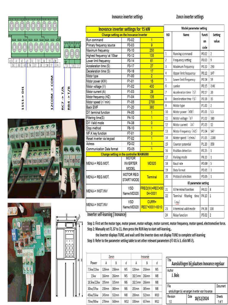 Aansluitingen Bij Vervangen Inverter Voor Inovance Uitvoering 15kW | PDF