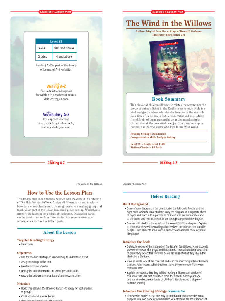 Lesson Plan for The Wind in the Willows | PDF | The Wind In The Willows ...