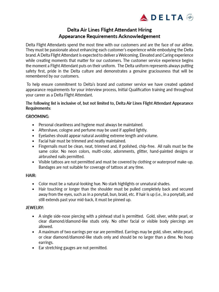 Delta Flight Attendant Appearance Guidelines | PDF | Clothing | Fashion