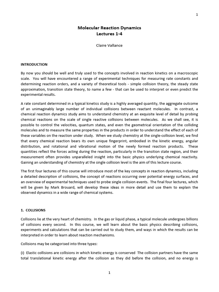 Reaction Dynamics for Chemists | PDF | Momentum | Cross Section (Physics)