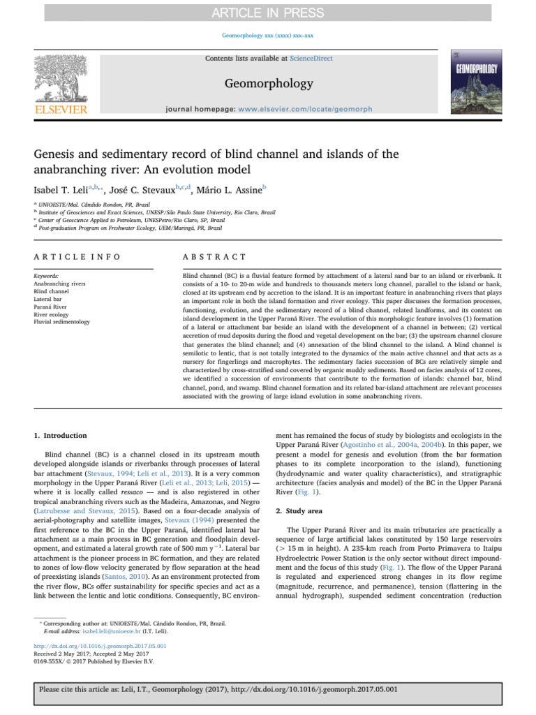 Leli-etal_2017_Islands Anabranching river Parana GEOMORPH | PDF | River ...