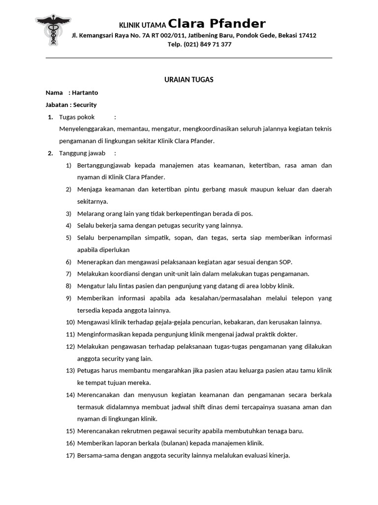 URAIAN TUGAS SECURITY (Mas Tanto) | PDF