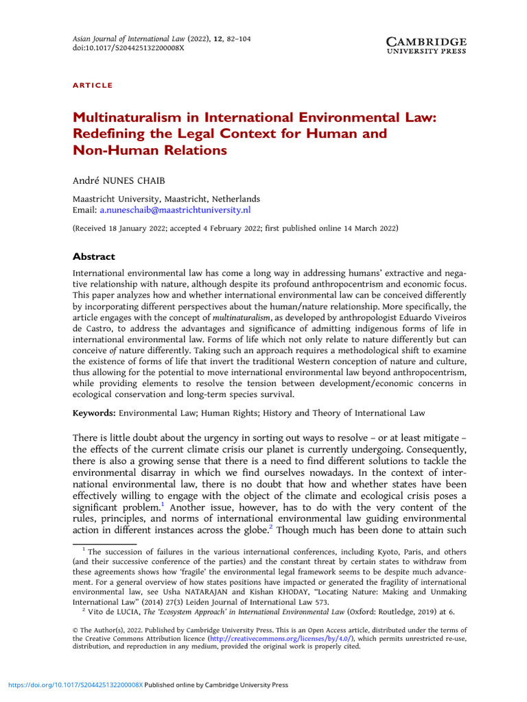 Multinaturalism in International Environmental Law Redefining The Legal ...