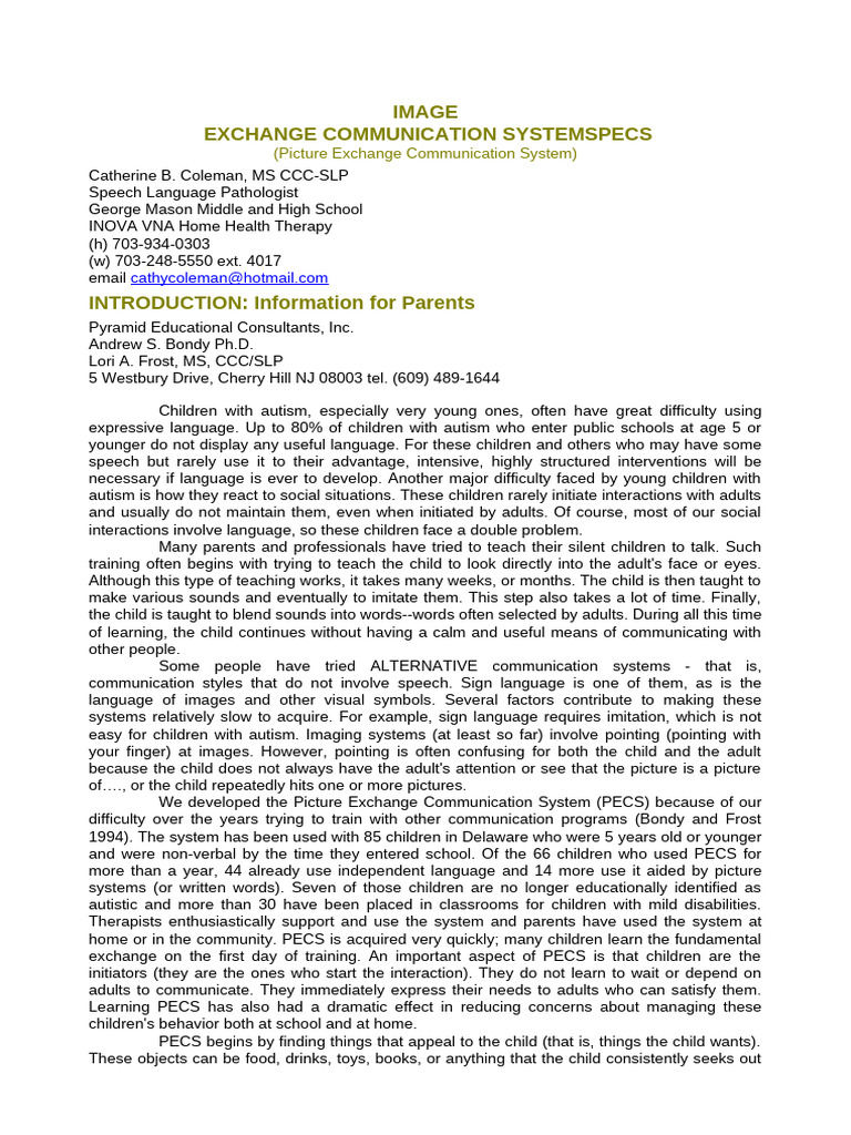 Image Exchange System - PECS | PDF | Inclusion (Education) | Communication