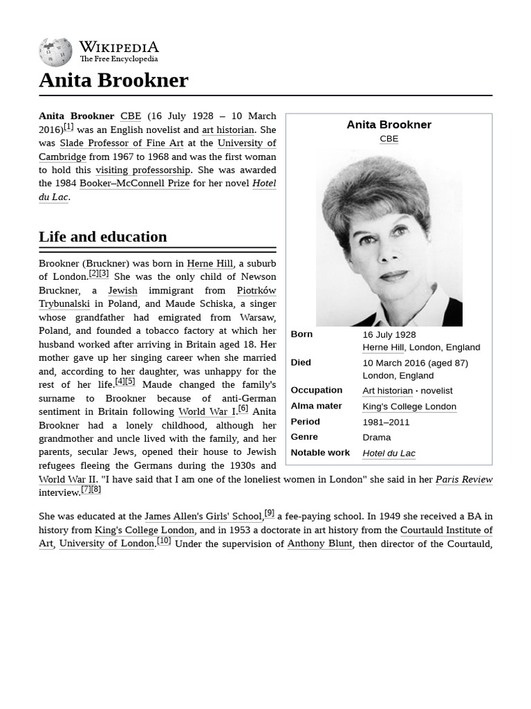 Anita Brookner: Life and Legacy | PDF
