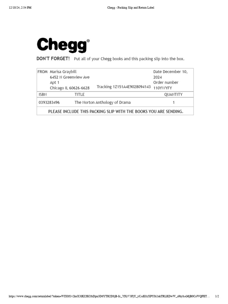 Chegg Book Return Instructions | PDF
