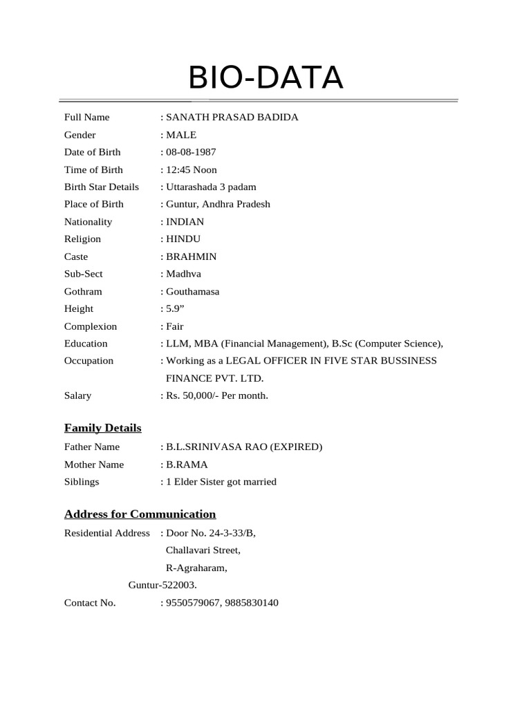 Bio-Data: Family Details | PDF