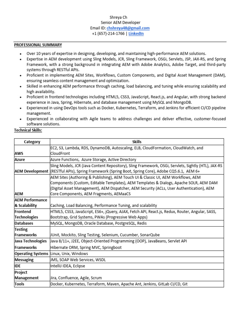 CVShreyaCh | PDF | Spring Framework | Ajax (Programming)