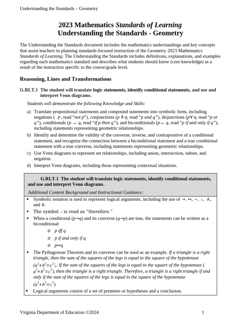 Geometry Standards Overview 2023 | PDF | Circle | Area