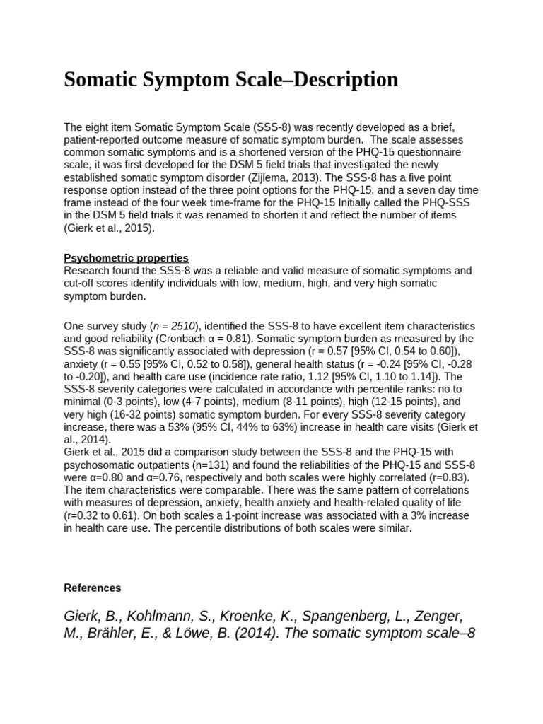 Somatic Symptom Scale-Description | PDF | Human Diseases And Disorders ...
