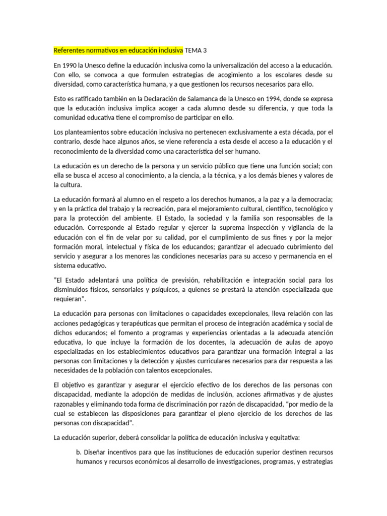 PED-TEMA 1 TERCERA PARTE RESUMEN Y QUIZ | PDF | Inclusión (Educación) | Invalidez