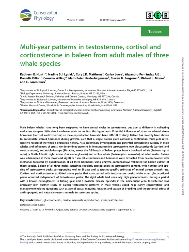 Hunt Et Al., Male Baleen Hormones - 2018 | PDF | Luteinizing Hormone ...