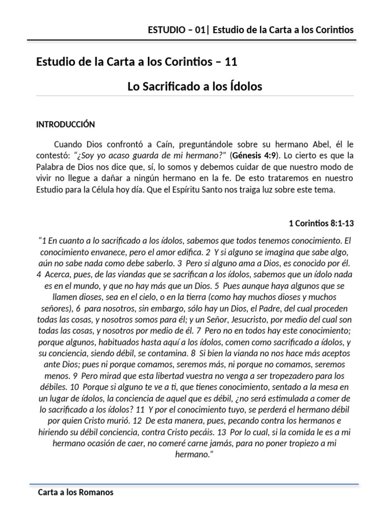 1CORINTIOS 11_ Lo Sacrificado a los Ídolos | PDF | Primera epístola a los corintios | Epístola a ...