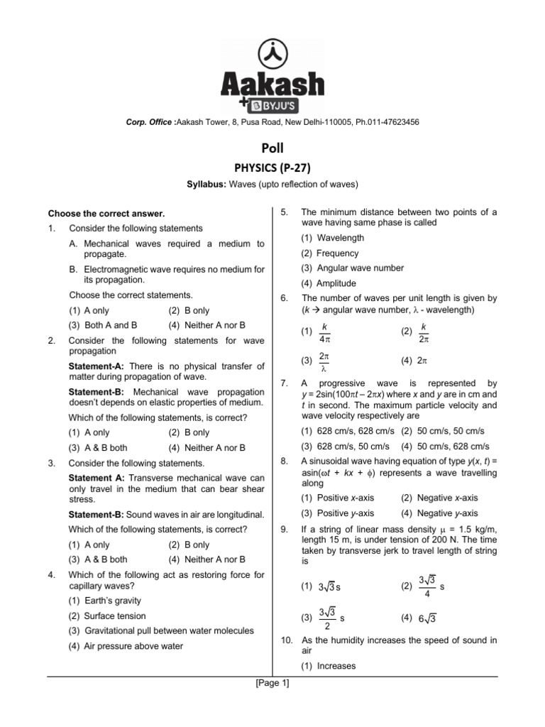 27-Poll - Physics Waves (Upto Reflection of Waves) | PDF | Waves | Sound