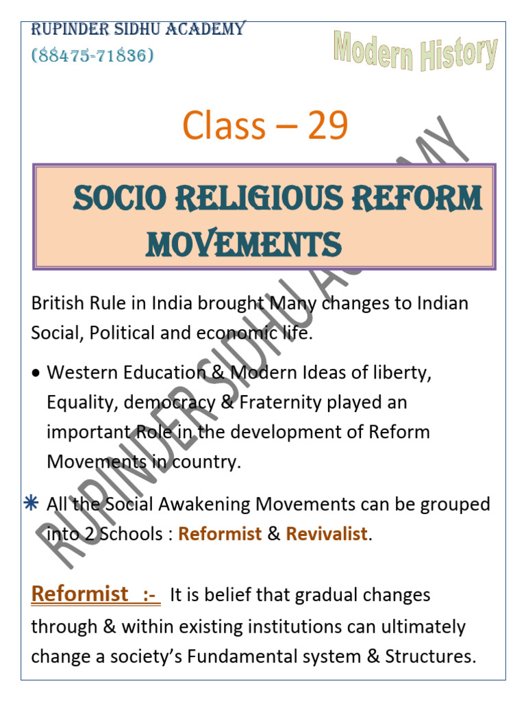 Class - 29: Socio Religious Reform Movements | PDF